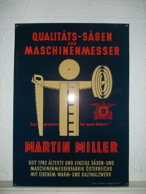 Altes Blech - Schild Martin Miller Sägen und Maschinenmesser | Kaufen ...