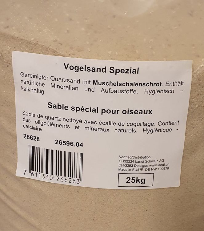 Vogelsand 25 kg (Neu und originalverpackt) in Würenlos für CHF 1 – nur Abholung auf Ricardo kaufen