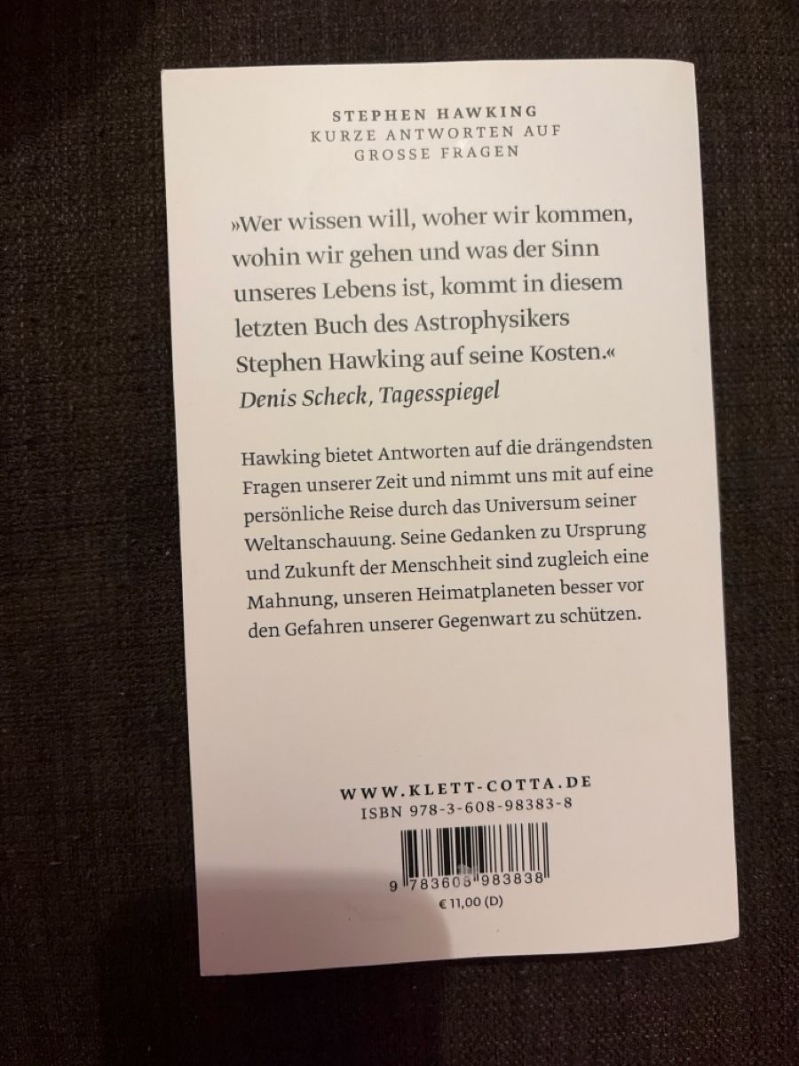 Stephen Hawking - Kurze Antworten, Top Zustand! 44 (Gebraucht) in ...
