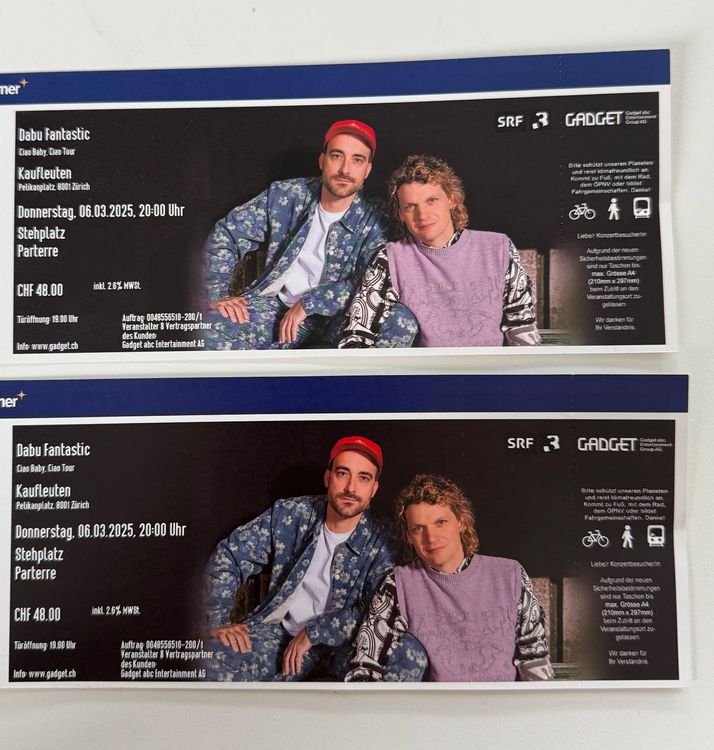 2 Tics Dabu Fantastic, Zürich, Kaufleuten Zürich (Neu und originalverpackt) in Küsnacht ZH für ...