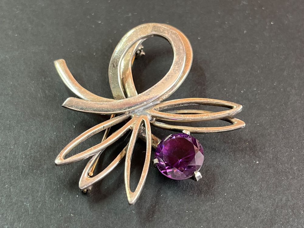 Silber Brosche 925, mit dunklem Stein | Kaufen auf Ricardo