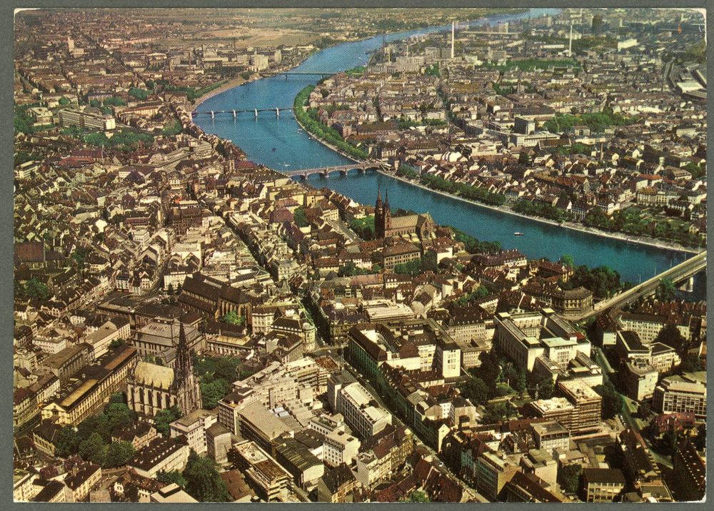 AK color Basel BS Schöne Ansicht Farben Flugaufnahme ≈ 1976 | Kaufen ...