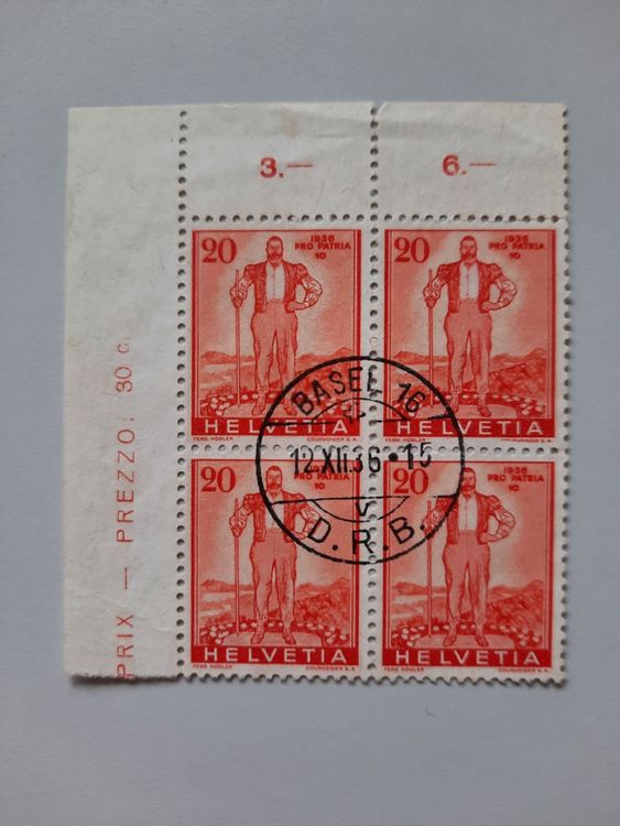 Mi. A295 pro Patria 1936 im Viererblock gestempelt | Kaufen auf Ricardo