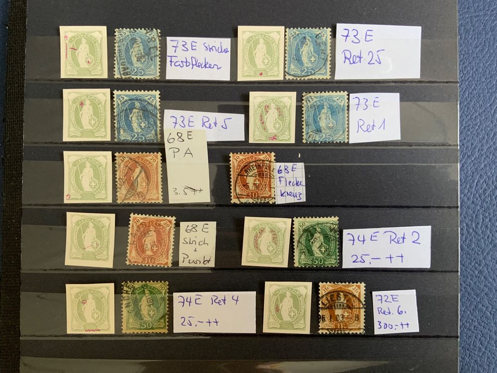 Briefmarken Schweiz 10 Stehende Helvetia alle mit Abarten O (Gebraucht) in Binningen für CHF 20. ...