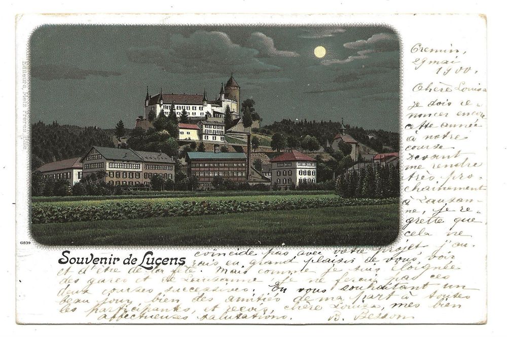 Souvenir de Lucens (VD) Vollmond-Litho - 1900 (Gebraucht) in Engelburg ...