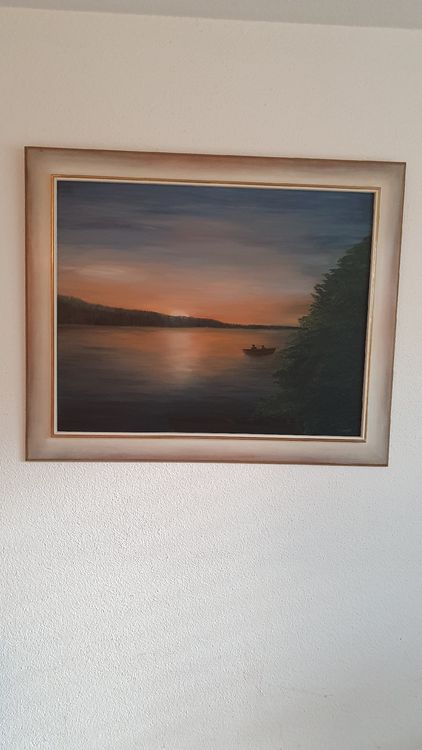 Ölgemälde Landschaft Sonnenuntergang Seeufer | Kaufen auf Ricardo