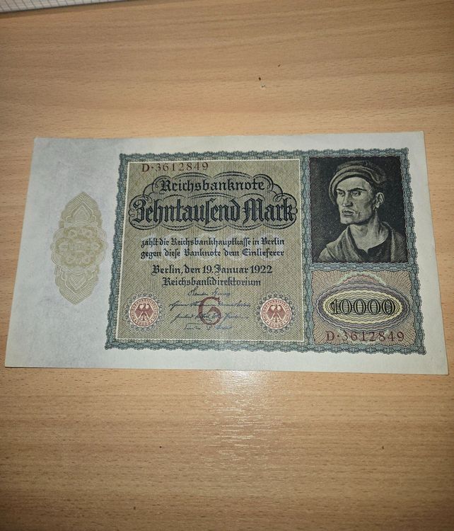 Reichsbanknote 1922, 10-Tausend Mark (Gebraucht) in Balgach für CHF 0.5 ...