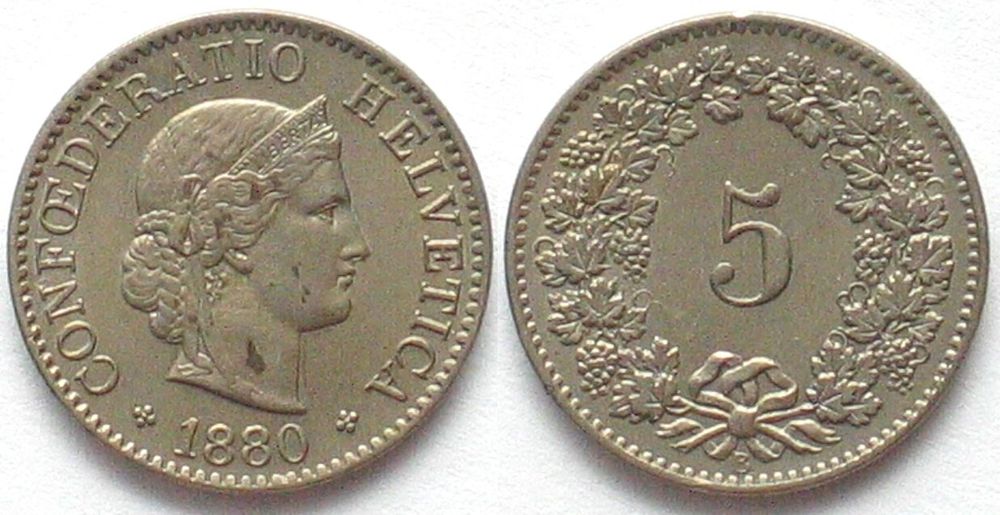 CH 5 Rappen 1880 Ku-Ni ERHALTUNG! f.unz (Gebraucht) in Riehen für CHF 45 – mit Lieferung auf ...