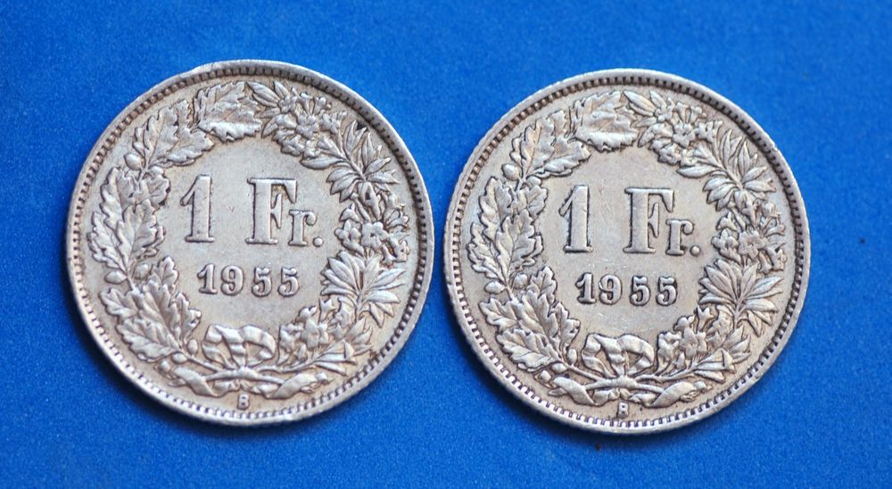 Zwei silberne 1.- Jahrgang 1955, Rar (Gebraucht) in Mühlethal für CHF 36 – mit Lieferung auf ...