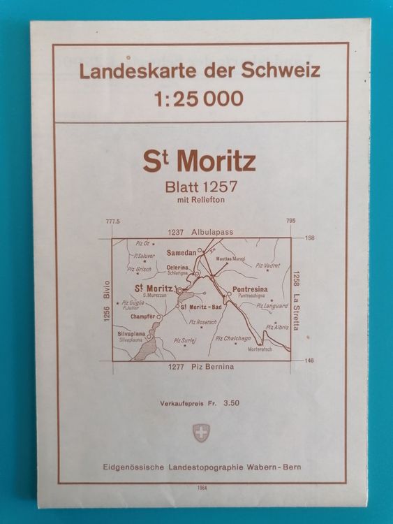 1257 St. Moritz🌞1:25'000 Landeskarte der Schweiz (Gebraucht) in Emmenbrücke für CHF 3.9 – mit ...