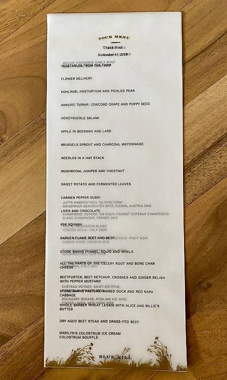 Original Menü Karte von Blue Hill at Stone Barns (Gebraucht) in ...