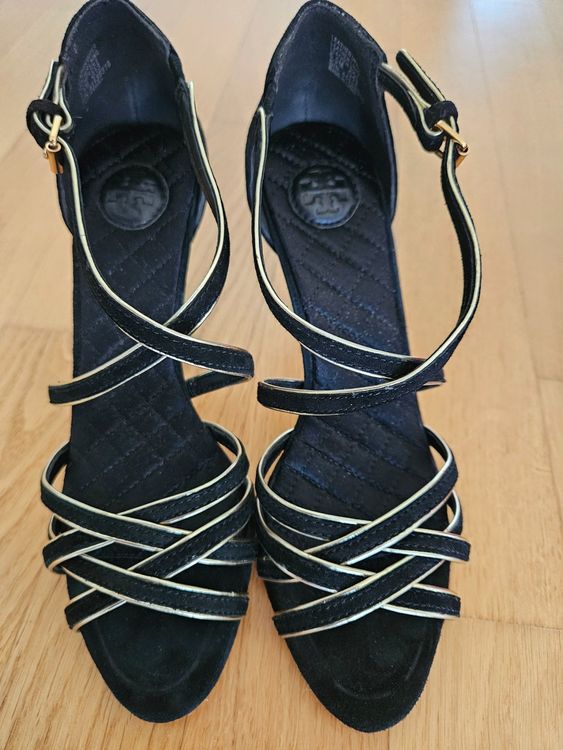 Tory Burch Breanna Metallic-Trimmed Suede Sandals (Neu (gemäss ...