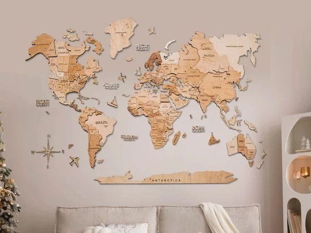 3D Holz Weltkarte 100x60cm - Exklusives Wanddeko aus Holz! | Kaufen auf Ricardo