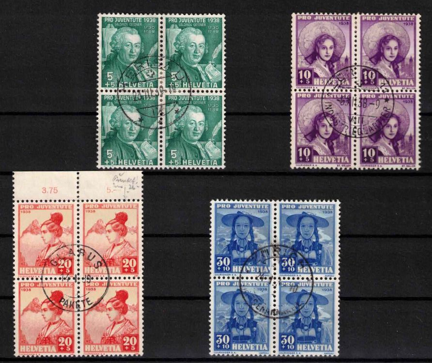 Pro Juventute 1938 4er-Block Serie mit Zentrum-ʘ (Neu (gemäss Beschreibung)) in Nuglar für CHF 8 ...