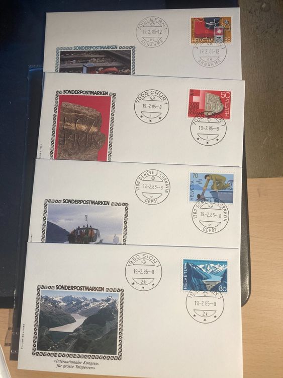 CH 1985 FDC Satz Ereignisse Frühjahr Ortsstempel Sion Genf (Gebraucht) in Liestal für CHF 2 ...