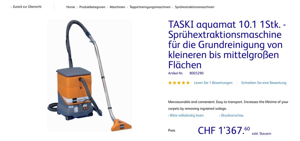 Taski Aquamat 10.1 Sprühextraktionsmaschine | Kaufen auf Ricardo