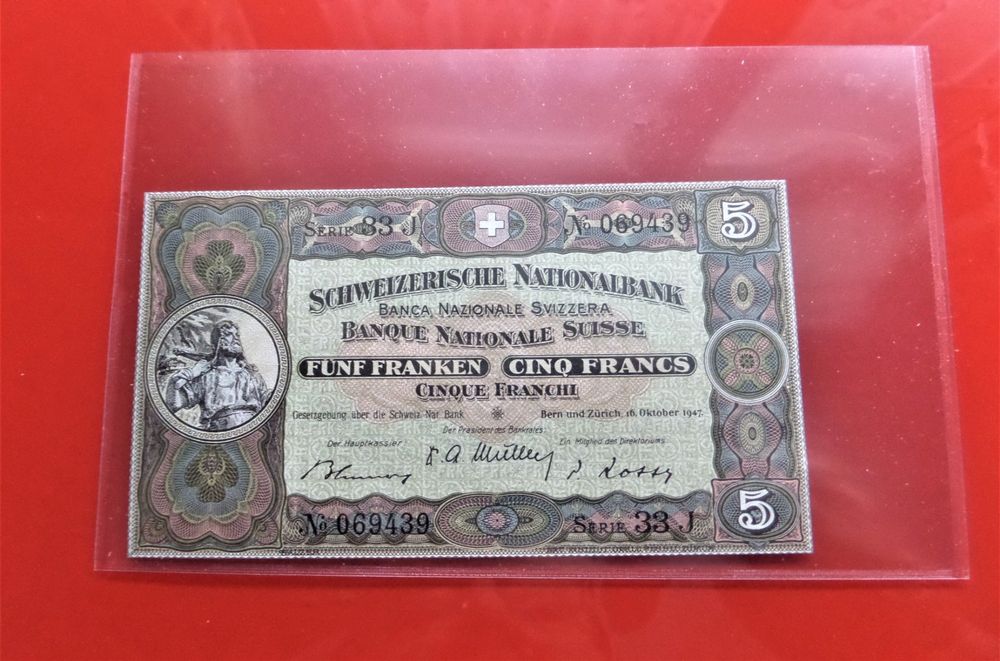 ALTE 5 Fr CH- NOTE 1947 Neuwertig + baknfrisch keine Falten (Neu ...