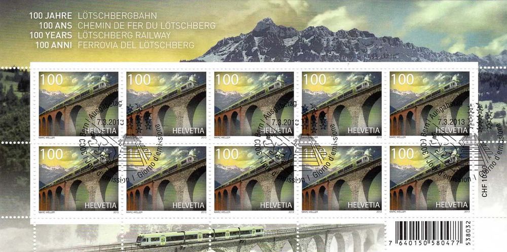 ET gestempelter Kleinbogen 100 Jahre Lötschbergbahn | Kaufen auf Ricardo