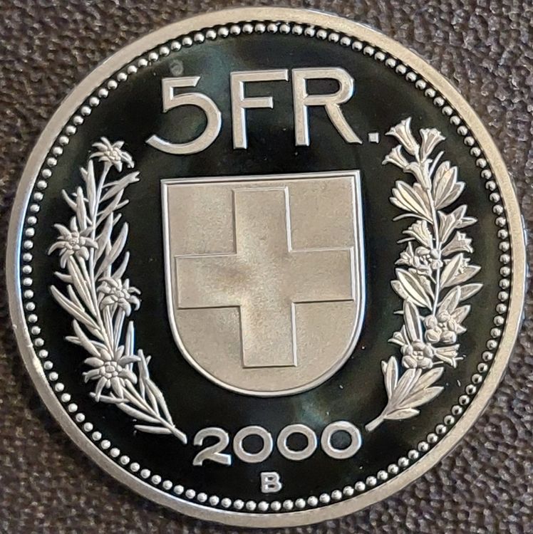 5 Franken 2000 pp / aus Münzsatz / in einer Münzkapsel (Neu (gemäss Beschreibung)) in Arch für ...