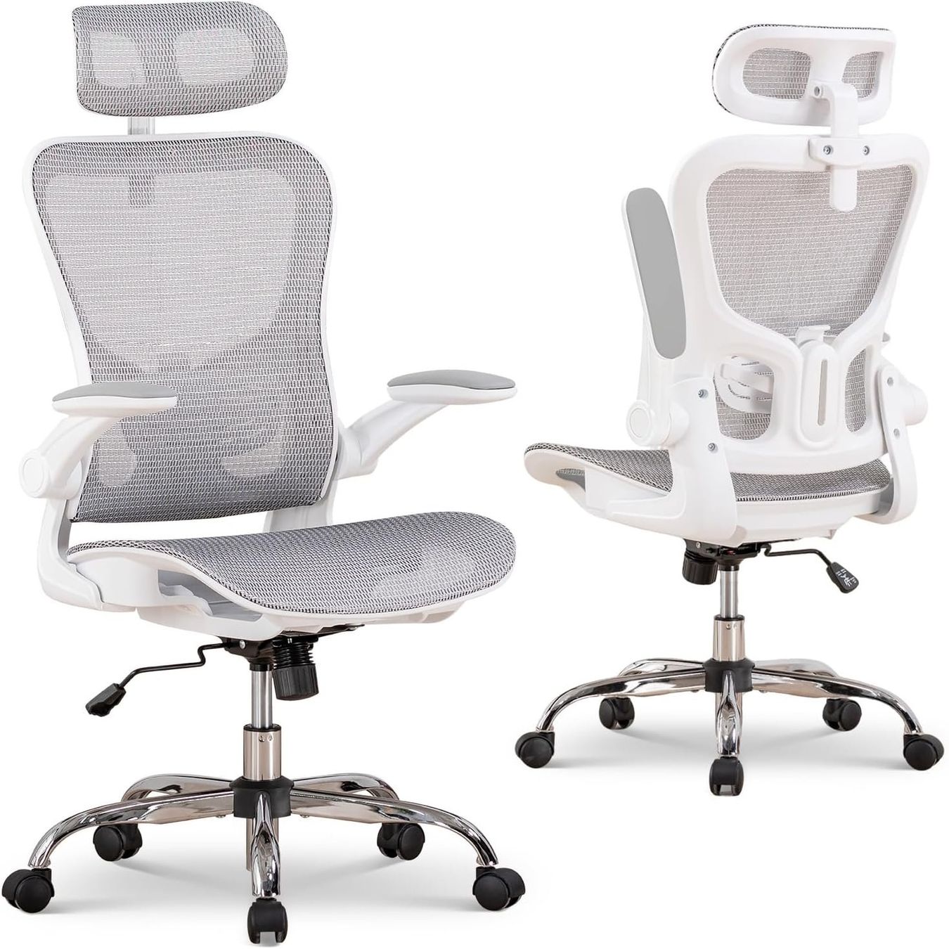 Ergonomischer Bürostuhl Kopfstütze Armlehnen 150 kg Weiss (Neu und ...