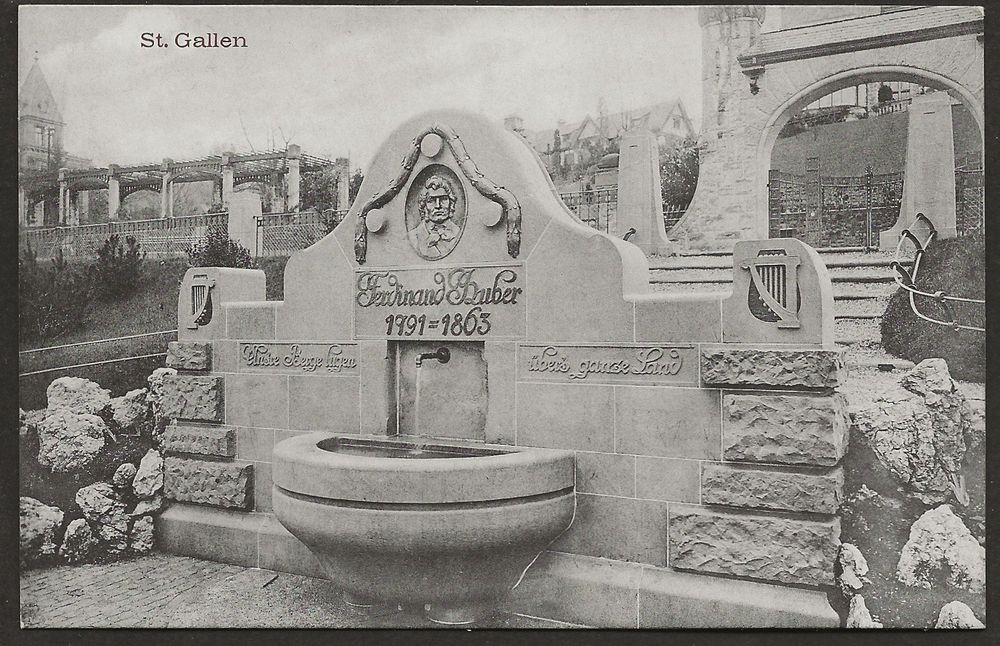 St. Gallen Ferdinand Huber Denkmal Brunnen alte Karte (Neu (gemäss ...