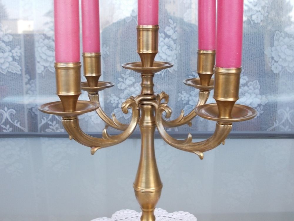 Alter 27cm 5 flammiger Messing Kerzenständer 50er/60er Jahre | Kaufen auf Ricardo