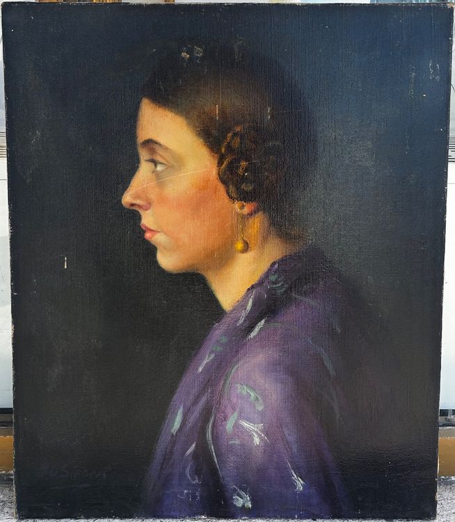 Antike Seiten Portrait Ölgemälde von eine Dame | Kaufen auf Ricardo