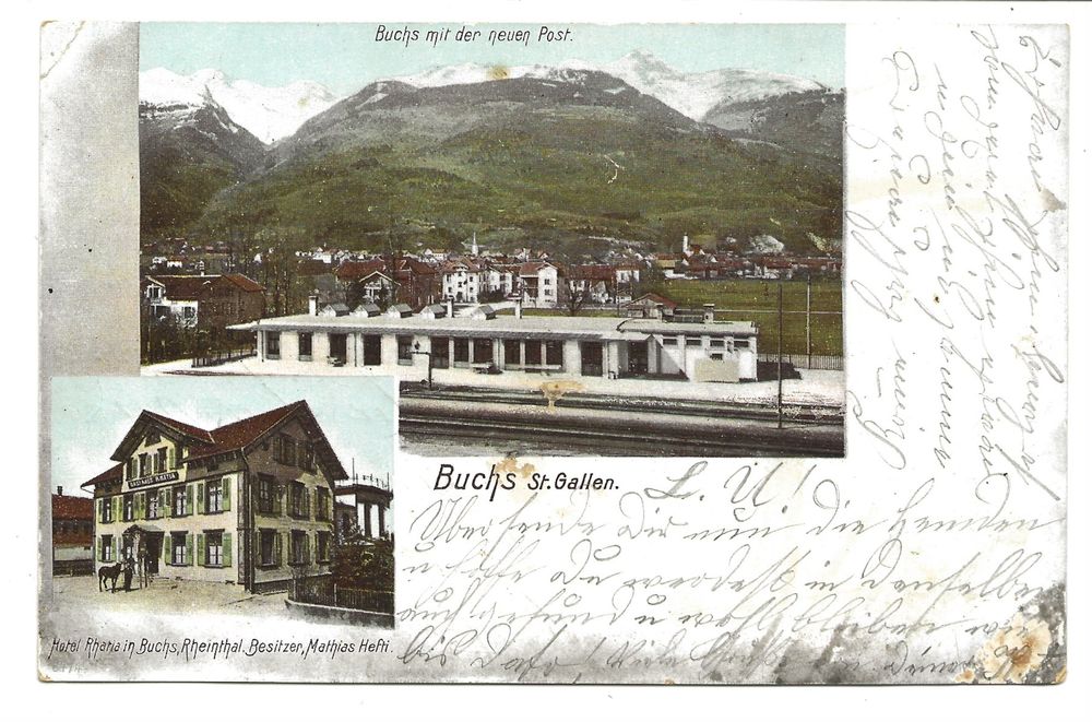 Buchs (SG) Rheintal - Neue Post - Hotel Rhätia - um 1900 (Gebraucht) in ...