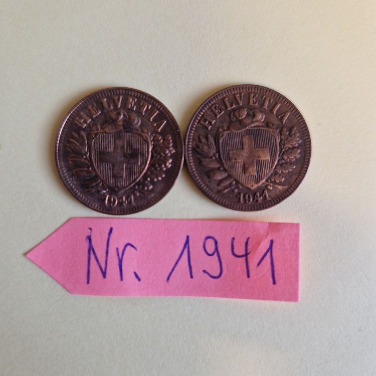 2x 2 Rappen 1941, Schweiz Münzen (Gebraucht) in Stans für CHF 2.9 – mit Lieferung auf Ricardo kaufen