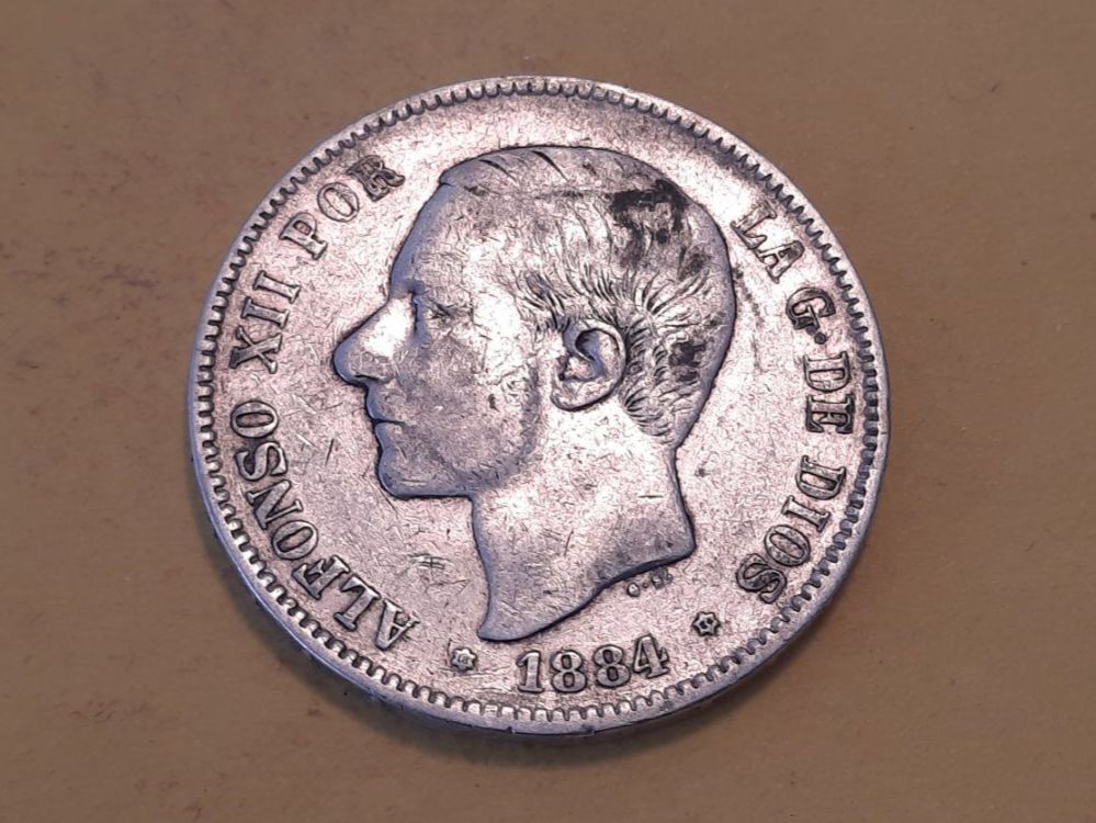 Spanien 5 Pesetas "Alfonso XII" 1884 MS M Silber (Gebraucht) in Buchs ...