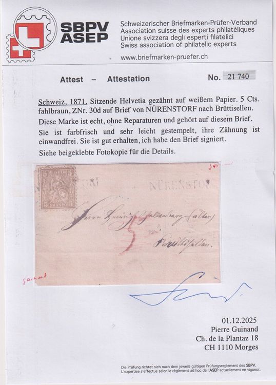 RAAAR Brief mit 30d, Attest , Stabstempel NÜRENSTORF (Gebraucht) in ...