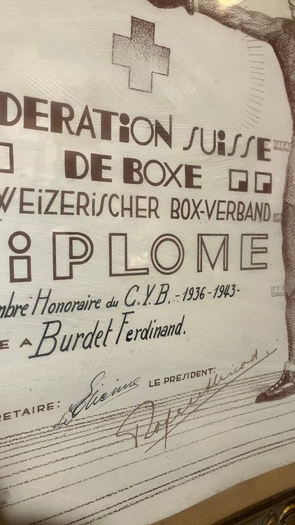 yverdon Boxe Gravure Gravur Diplôme Box Diplom 1930-40 (Gebraucht) in ...