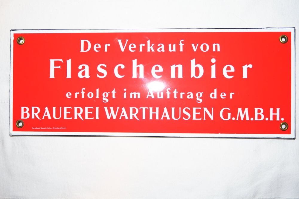 Emailschild Brauerei Warthausen G.M.B.H. Pyro Email Boss & H (Gebraucht ...