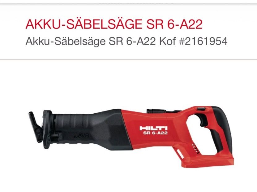 Hilti Akku-Säbelsäge SR 6-A22 | Kaufen auf Ricardo