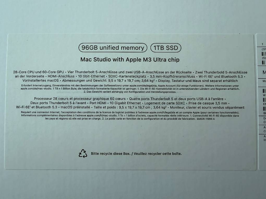 Apple Mac Studio M3 Ultra (2025) 96GB RAM NEU & OVP (Neuf avec ...