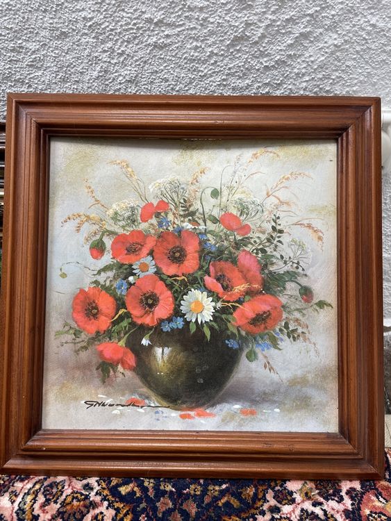 Original Gemälde – Blumen Stillleben mit Mohnblumen – Vintag | Kaufen auf Ricardo