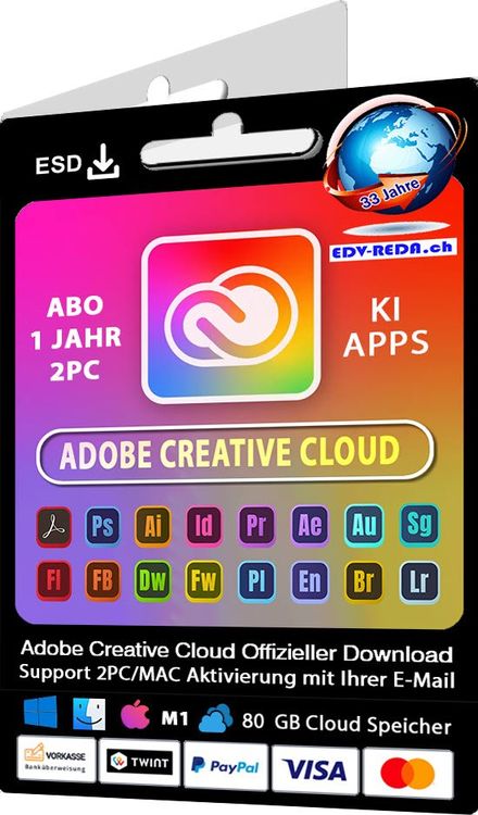 Adobe Creative Cloud All Apps, 1 Jahr für 2 PC/Mac 2024 (Neu (gemäss Beschreibung)) in ...