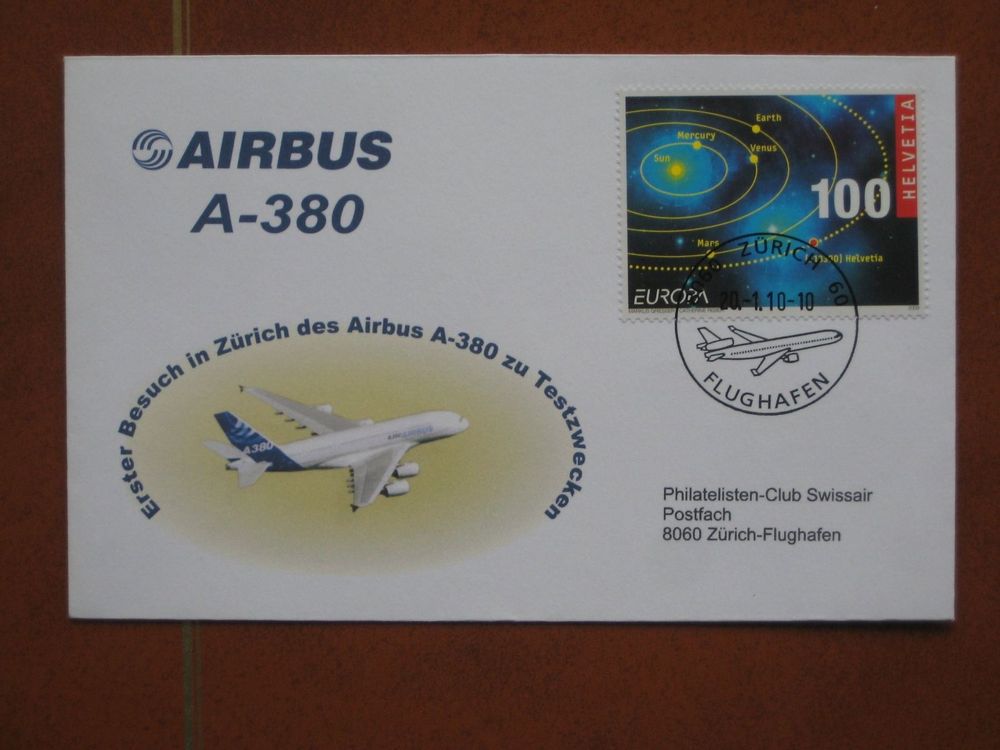 Flugbrief, erster Besuch A-380 in Zürich (Neu (gemäss Beschreibung)) in Wangs für CHF 3 – mit ...