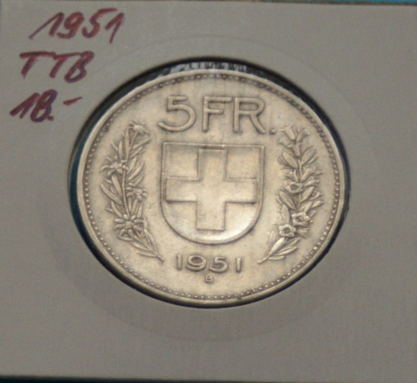 5 Franken 1951 Schweiz (Gebraucht) in Fribourg für CHF 30 – mit Lieferung auf Ricardo kaufen