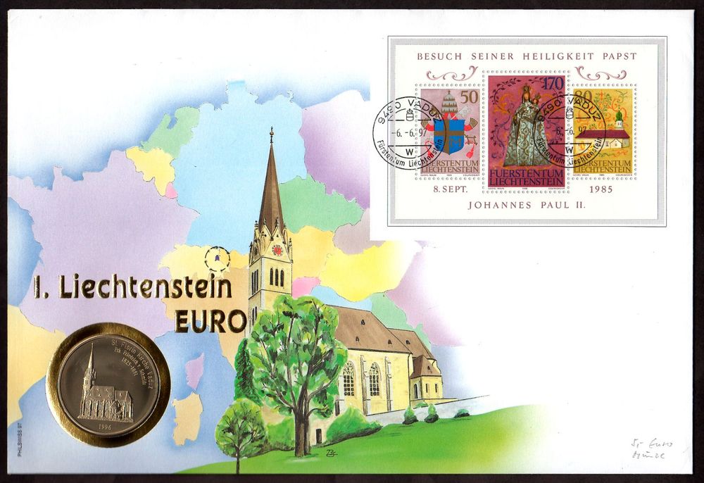 Münzbrief, 1. Lichtenstein Euro, mit unz. 5.- Euro-Münze (Neu (gemäss Beschreibung)) in ...