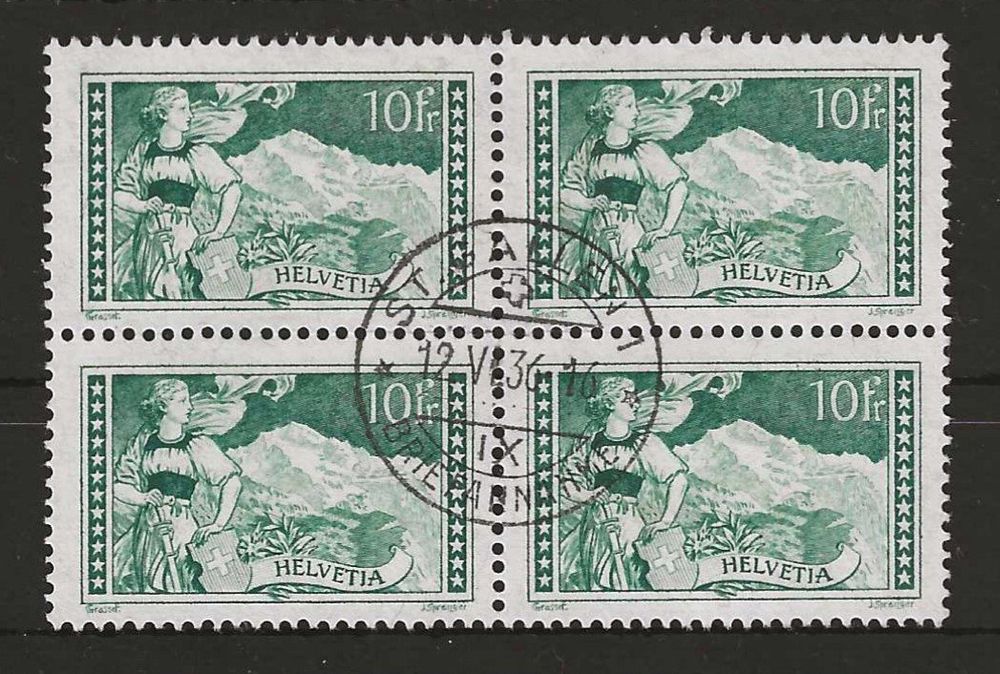 1930 : Nr. 179 "Jungfrau" im Viererblock : KP 300.-- (Gebraucht) in Gümligen für CHF 35 – mit ...