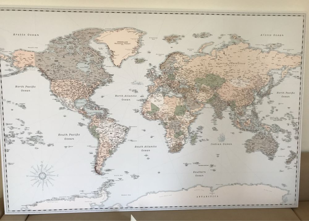 Weltkarte Pinnwand auf Leinwand mit Stecknadeln (Gebraucht) in Bern für CHF 40 – nur Abholung ...