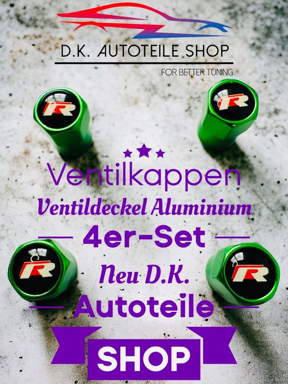 VW R Ventilkappen Ventildeckel 4er-Set Aluminium in Grün Neu (Neu und ...