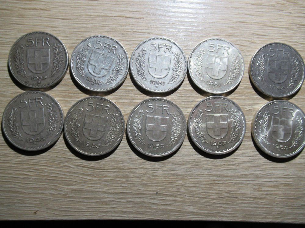lot 1 de 10 pièces de 5 CHF | Kaufen auf Ricardo