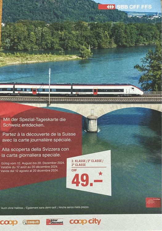 Tageskarte SBB CFF 2. Kl. gültig bis 20.12.24, ohne Halbtax (Neu und ...