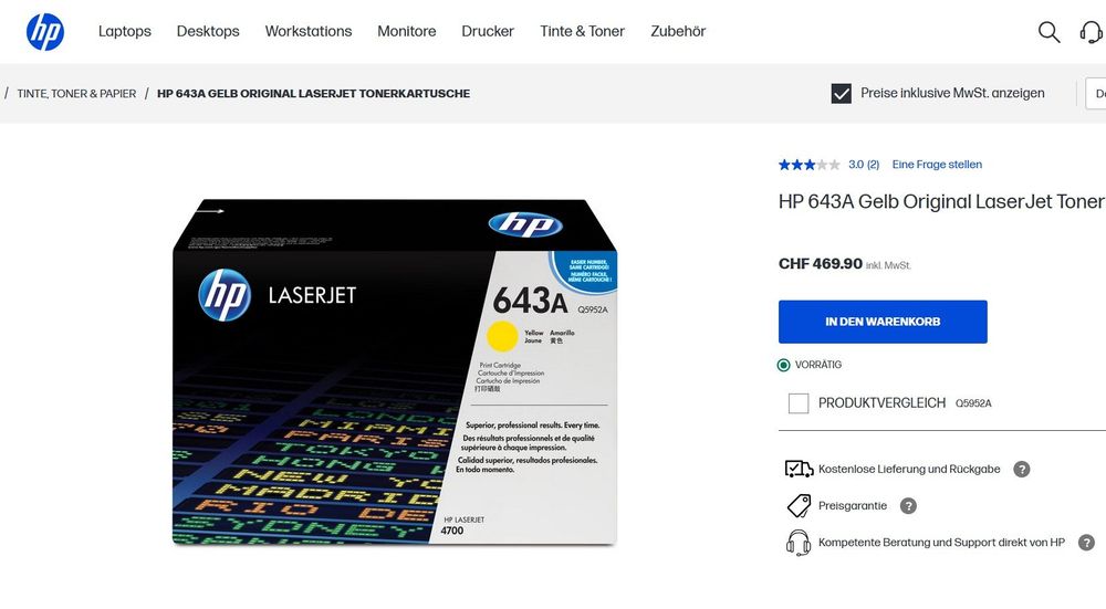 HP Color LaserJet 4700 yellow Toner, Q5952A, 643A, Top Preis (Neu und ...