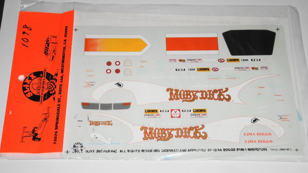 SLIXX DECALS #1098 EZRA BOGGS MOBY DICK CORVETTE FUNNY CAR (Neu und ...