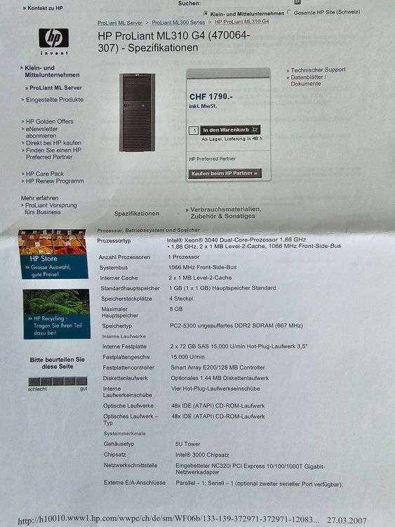 Server HP Proliant ML310 mit 19" Bildschirm | Kaufen auf Ricardo