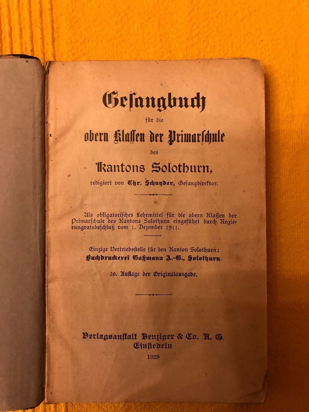 Gesangbuch Kt. Solothurn 1929/Antik und rar, Musik/Notenbuch (Gebraucht) in hunzenschwil für CHF ...