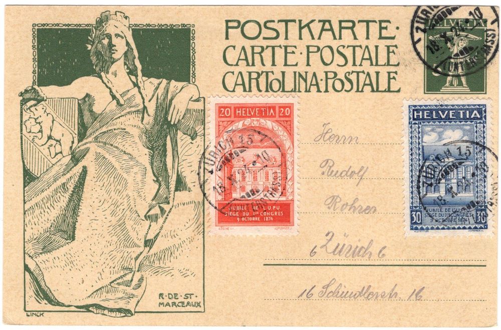UPU 1924 Serie auf UPU Denkmal Ganzsachen-Postkarte (Gebraucht) in Eglisau für CHF 20 – mit ...